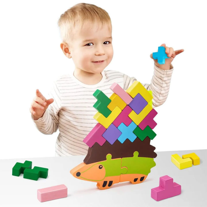 WOODEN Two in One Jenga (Rocking & Stacking Height) Tetris Puzzle ...