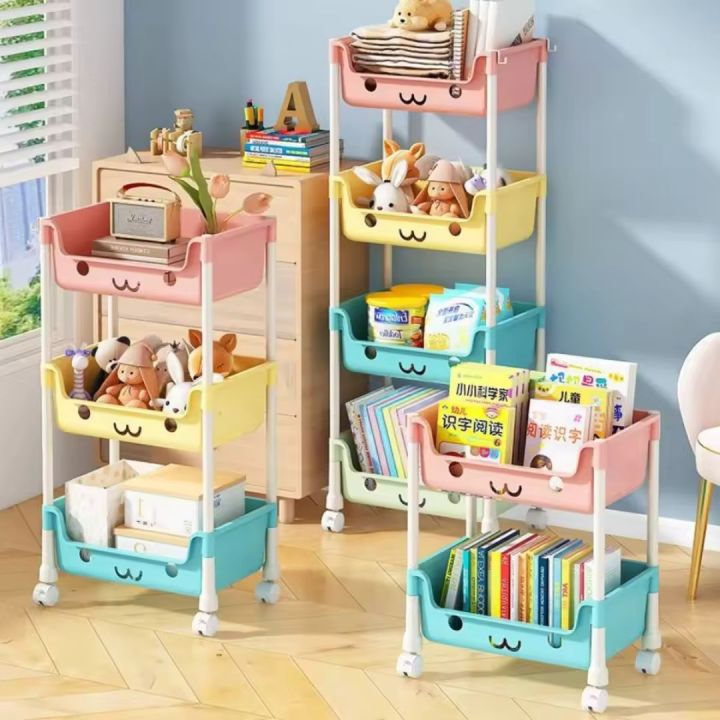 Brighten Your Space – Whimsical 4-Layer Storage Rack with Fun Cartoons ...