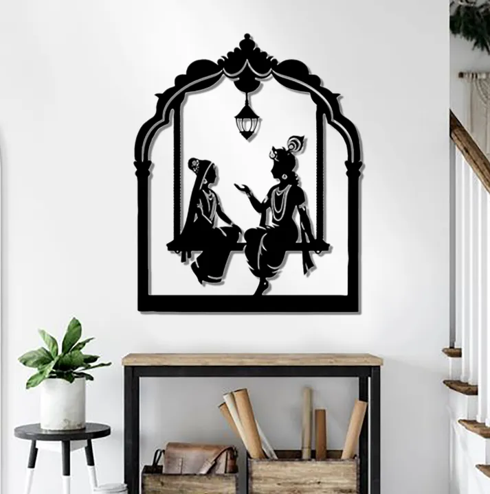 Ressence Enterprises Radha Krishna Wooden Wall Canvas Home Cafe Office ...