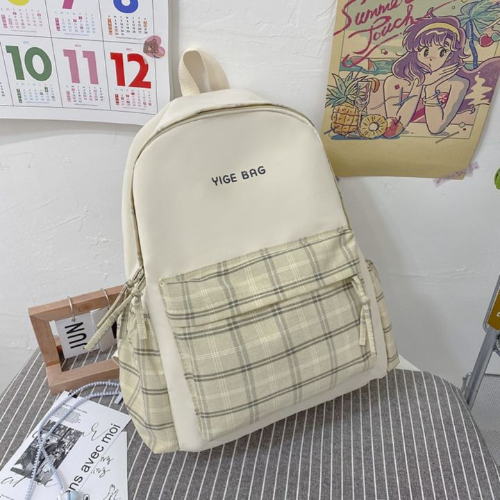 Retro Large Capacity Student Schoolbag Plaid Zipper Student Backpacks ...