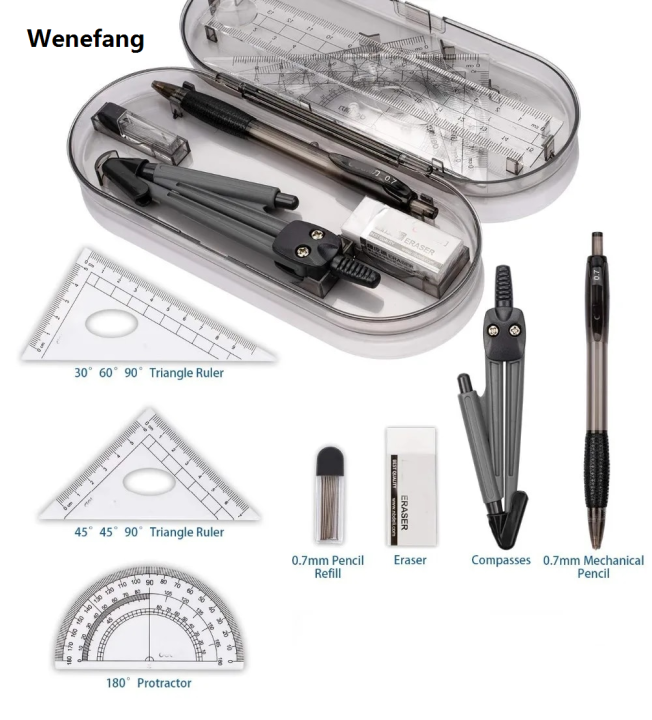 Wenefang 8PCS Student Supplies with Shatterproof Storage Box Math ...