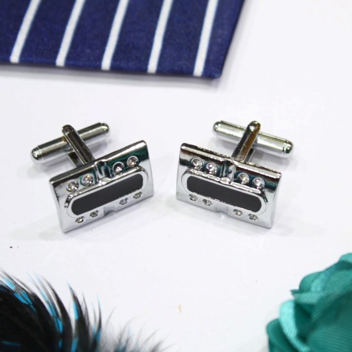 Black Rectangle Design Studded Cufflink | Daraz.com.np