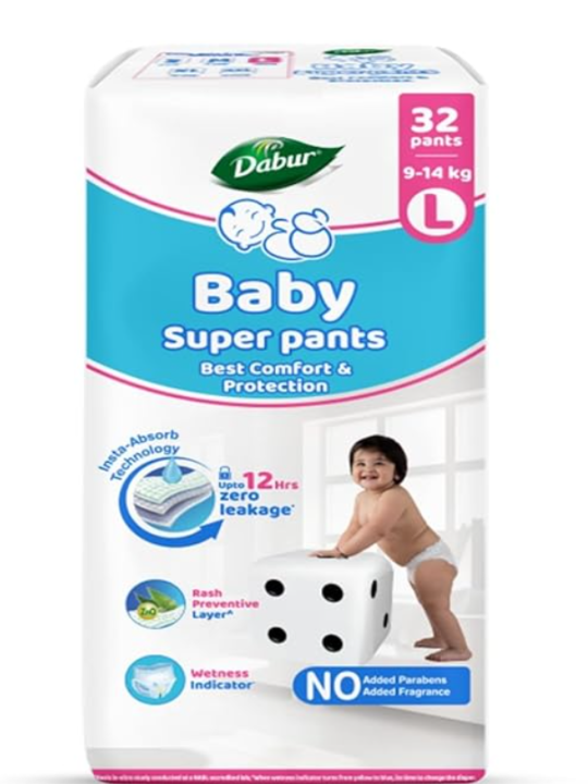 Dabur Baby Super Pants Large (32 Piece) Infused with Aloe-Vera, Shea ...
