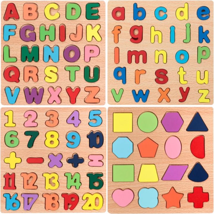 4-in-1 Wooden Montessori Puzzle Board – ABC Alphabet, Numbers 1–20 ...