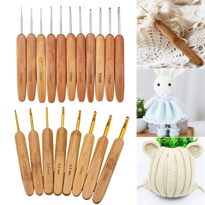 Handicraft Bamboo Wooden Crochet Hooks Small Size Long Knitting Crochet ...