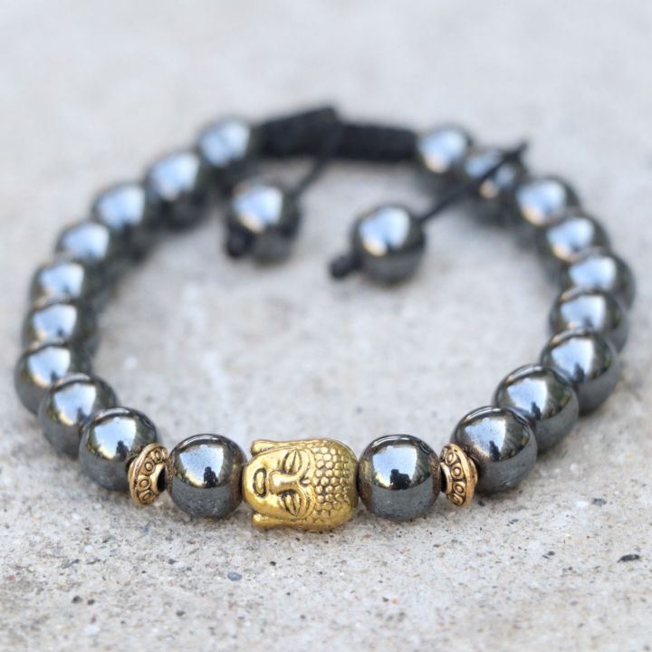 Hematite Stone Wrist Mala With Buddha Head/ Bracelet- Lotus Handicrafts ...