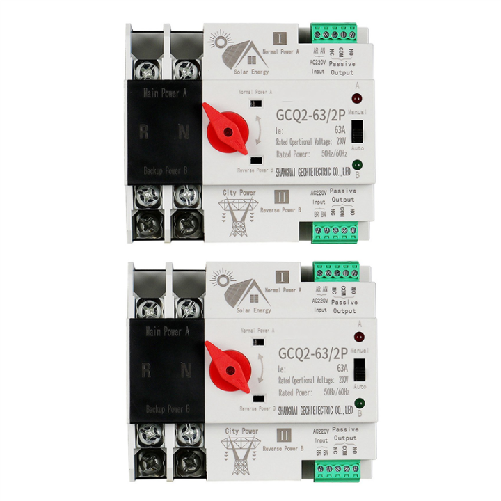 2X Photovoltaic Solar Power ATS Automatic Transfer Switch Din Rail 2P ...