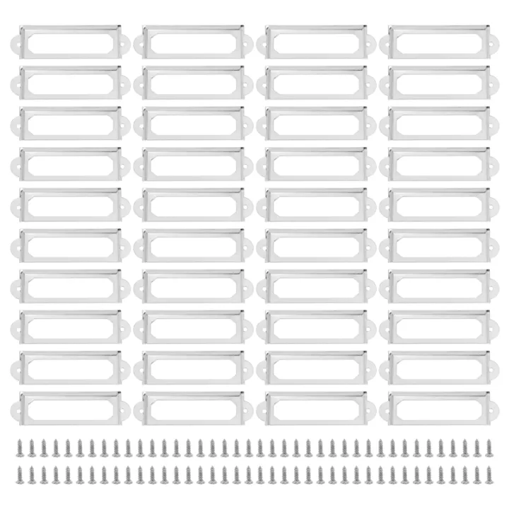 40 set File Drawer Cabinet Card Tag Label Holder Metal Frame (Silver ...
