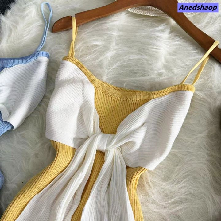 NEW Anedshaop Big Bow Chic Fashion Elasic Mini Dress Women Y2K Solid ...