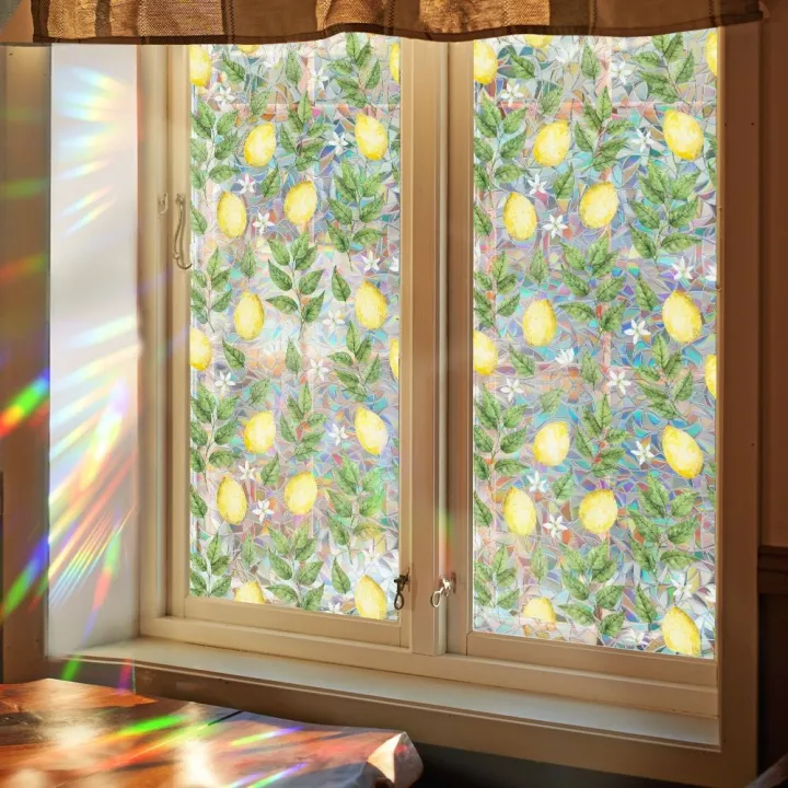Style Green Leaf Window Privacy Film Daisy Flower Window Sticker Self ...