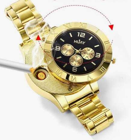 Stainless Steel Lighter Watches Men's Black Dial Analogue Quartz Watch ...