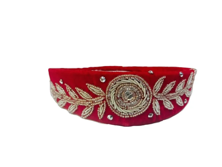 Red Color Embroidered Design Bridal Velvet Crown For Women | Daraz.com.np