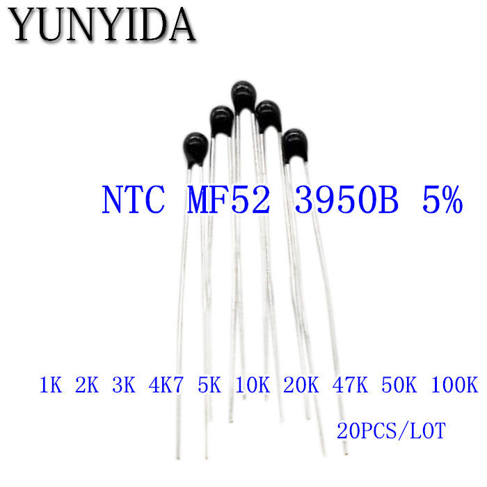 20pcs NTC MF52 NTC-MF52AT 1K 2K 3K 4.7K 5K 10K 20K 47K 50K 100K +-5% ...