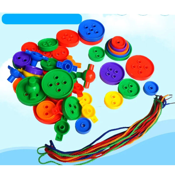 Colorful Circular Button Chain Style Inserting Block Learning Toy with ...