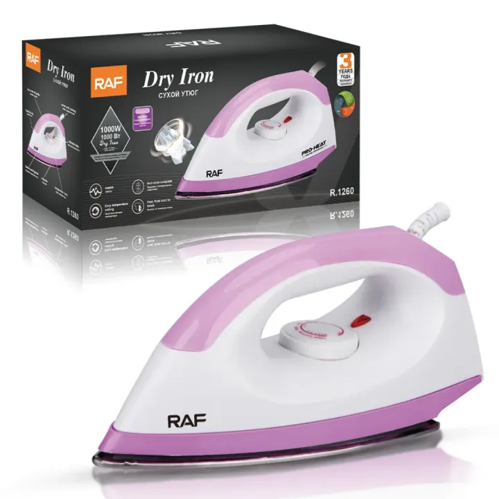 RAF R.1260 Dry Iron 1000W – Non-Stick Soleplate, Adjustable Temperature, Lightweight for Home ...