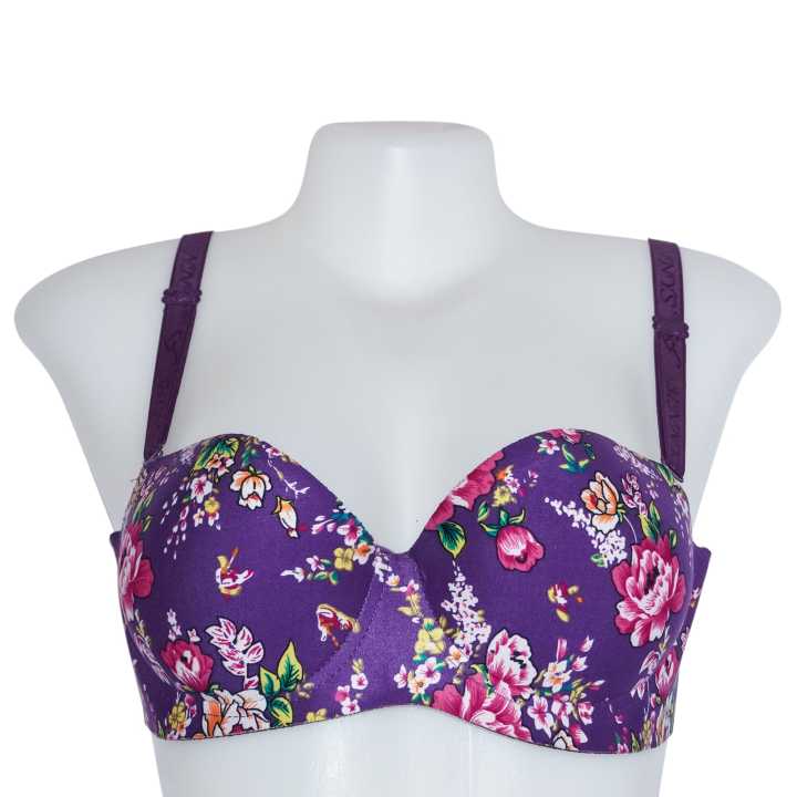 Purple Color Floral Printed Padded Wired Bra For Women | Daraz.com.np