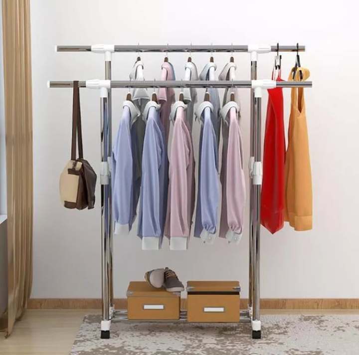 Adjustable Double Pole Telescopic Clothes Rack | Daraz.com.np