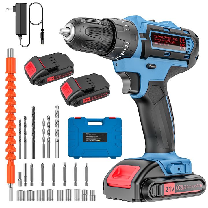 21V Lithium Codeless Drill Machine With Impact Function 2Pcs Battery ...