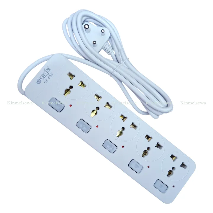 Urja UR-555 5-Sockets 2 Meters Power Strip Extension Cord with Individual Switches - 2000W 10A ...