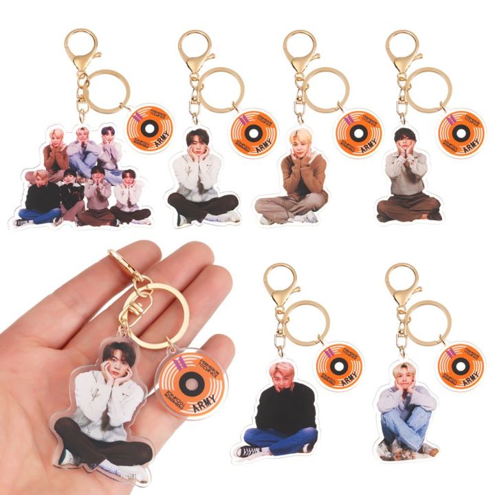 Stylish BTS Transparent Acrylic Character Image Cartoon Bangtan Boys Keychain K-Pop Key Ring ...