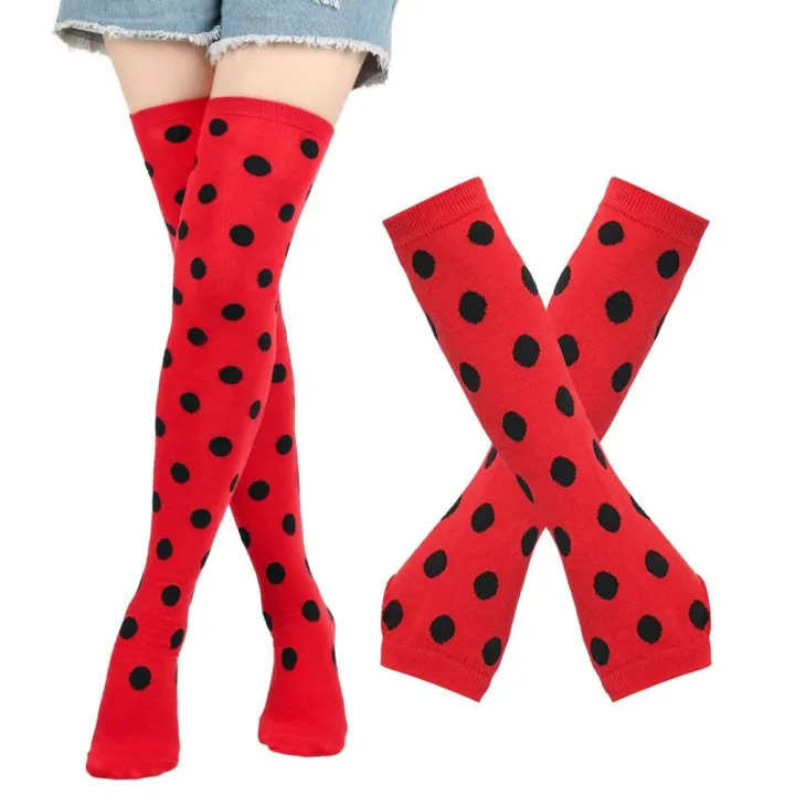 Funny Polka Dot Thigh High Stockings Arm Leg Warmers 80s 90s Kids Knee ...