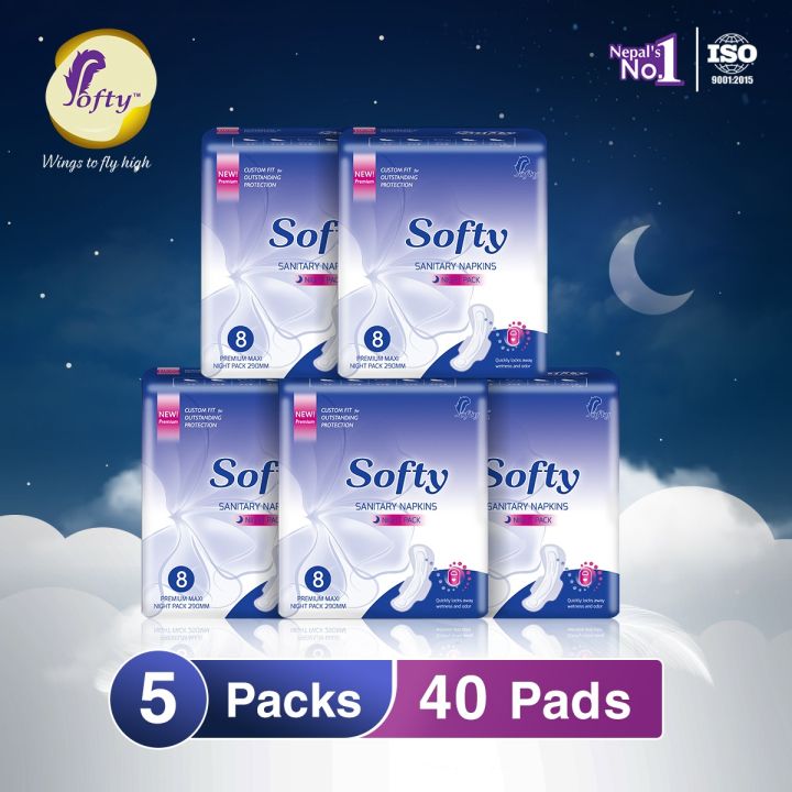 SOFTY Sanitary Napkins Night XL 290mm 8pads/Pack (set of 5) | Daraz.com.np