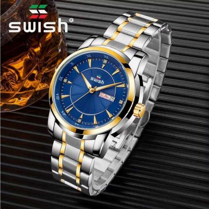 SWISH SW0107 Business Complete Calendar Diamond Stainless Steel Quartz ...