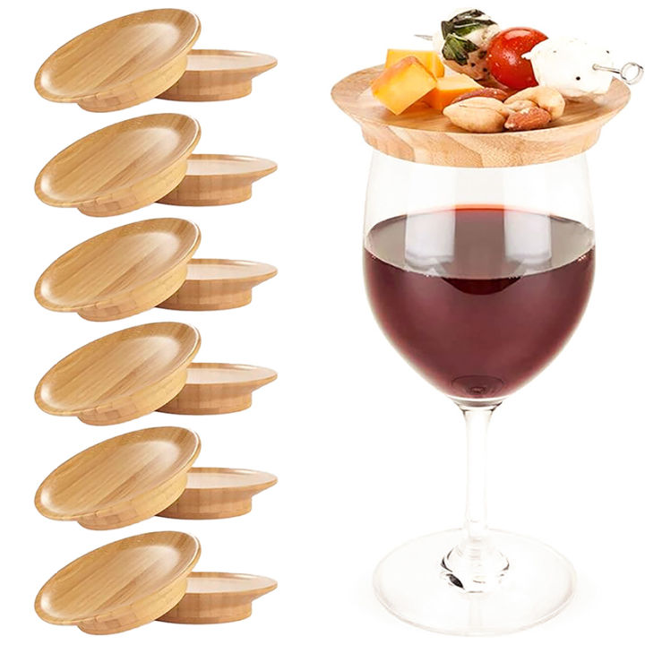 2/6pcs Round Bamboo Wine Glass Topper Red Wine Splashing Coasters Wine ...