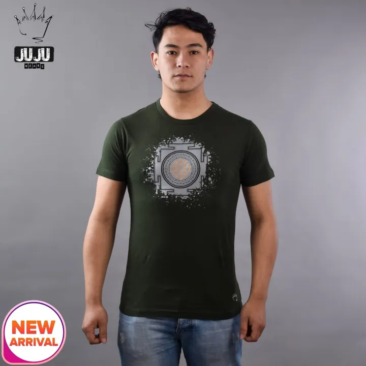 JUJU Wears Army Green Colour Shree Yantra Printed Cotton Tshirt For ...