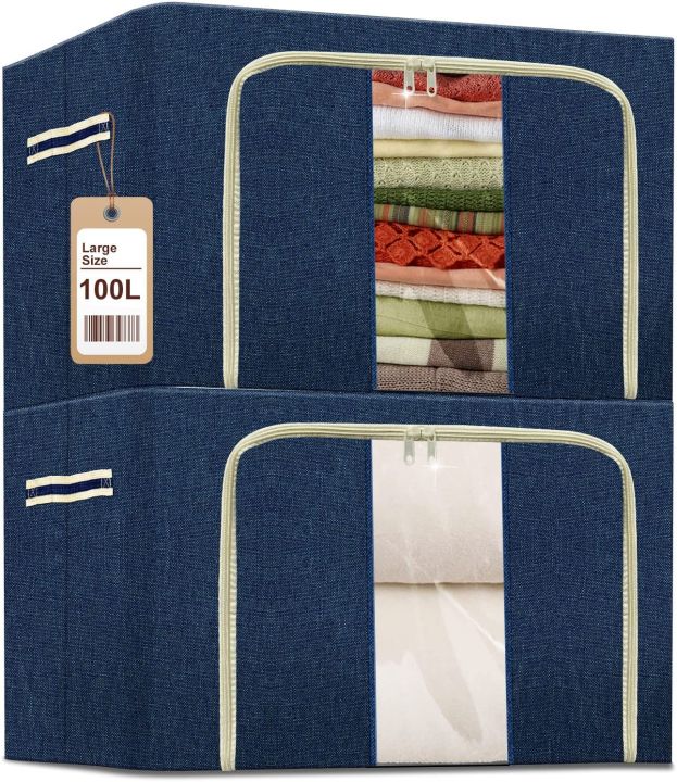 100L Foldable Stackable Container Organizer Set With Metal Frame, Label ...