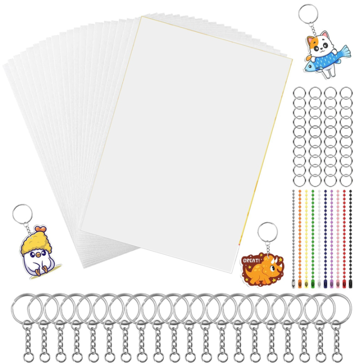 150PCS Shrinky Plastic Sheets Craft Kit, Shrink Paper Keychain Making ...