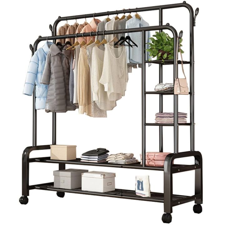 House of Quirk Rack Clothes Rail Metal Double Garment Rack Hanging Rod ...