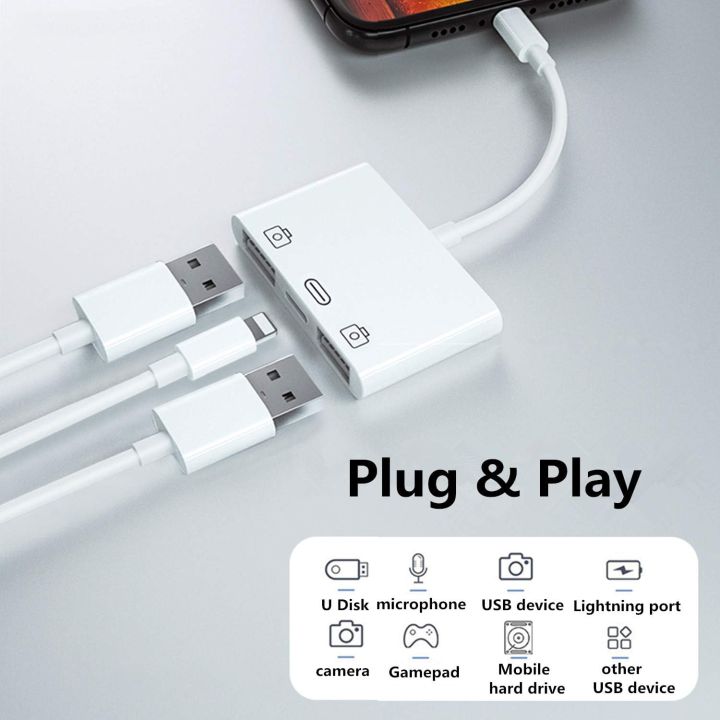 OTG Cable, Earldom OT44 Integrated with 2 USB ports and 1 Lightning ...