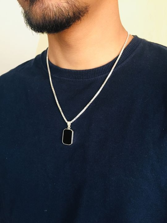 Pure Silver Chain With Black Onyx Pendant For Men | Daraz.com.np