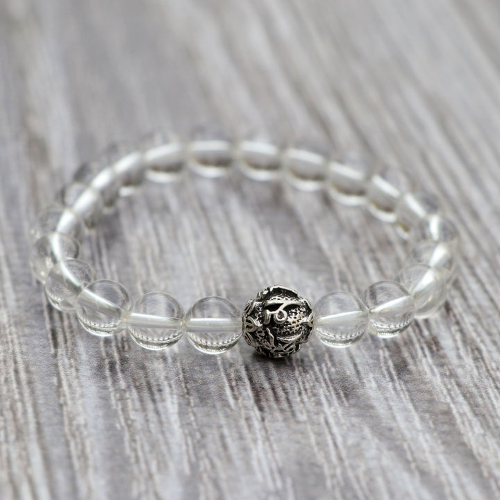 Unisex Crystal Stone Wrist Mala/ Bracelet With Tibetan Mantra Carved ...