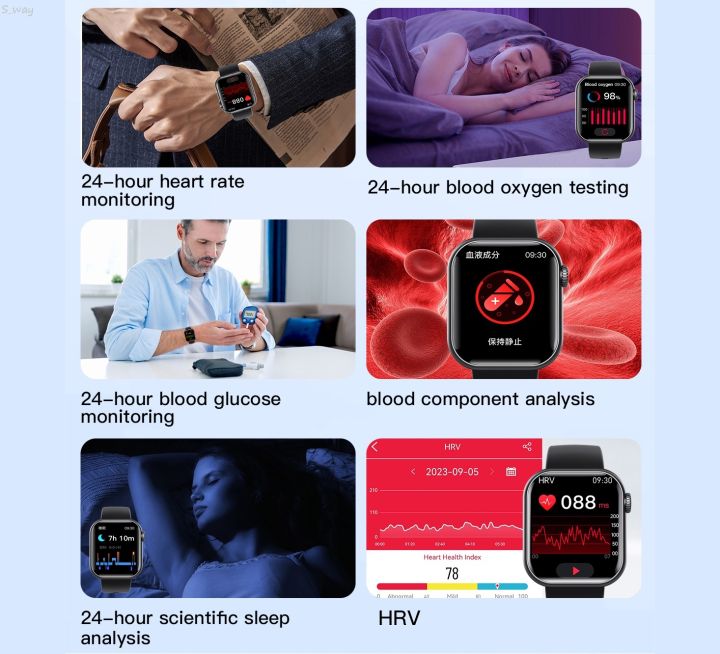 S_way JOEME Bluetooth Call Smartwatch Men Women With Blood Glucose ...