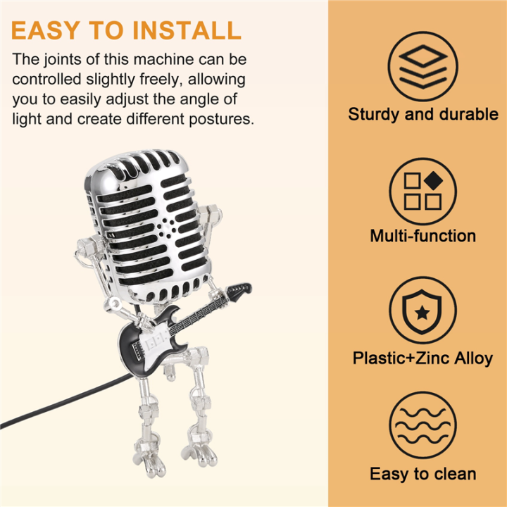 Mic Robot,Retro Style Microphone Robot Table Lamp,Holding Guitare Night ...