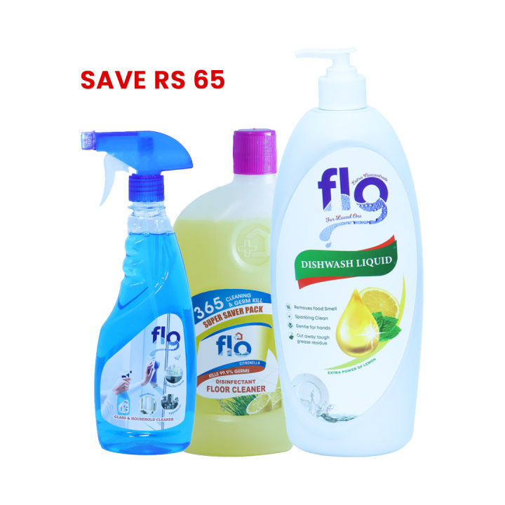 Flo Hygiene- 1 ltr Dishwash, 500 ml Floor Cleaner & 500 ml Glass ...