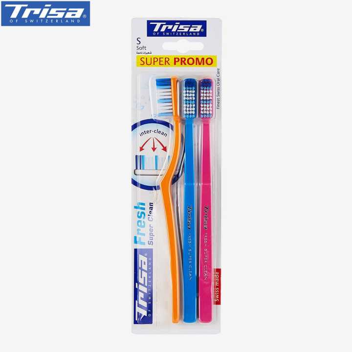 Trisa Fresh Super Clean Soft Trio Pack Toothbrush With Ergonomic Handle ...