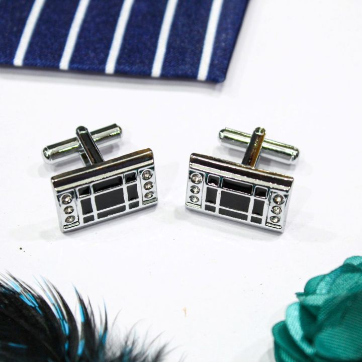 Black Rectangle Design Studded Cufflink | Daraz.com.np