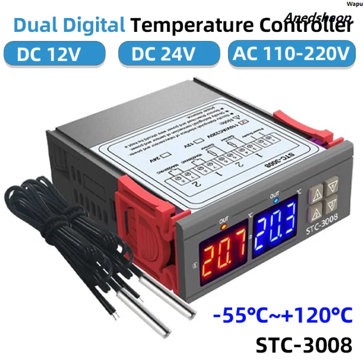 WapuHigh Quality STC-3008 Dual Digital Temperature Controller Two Relay ...