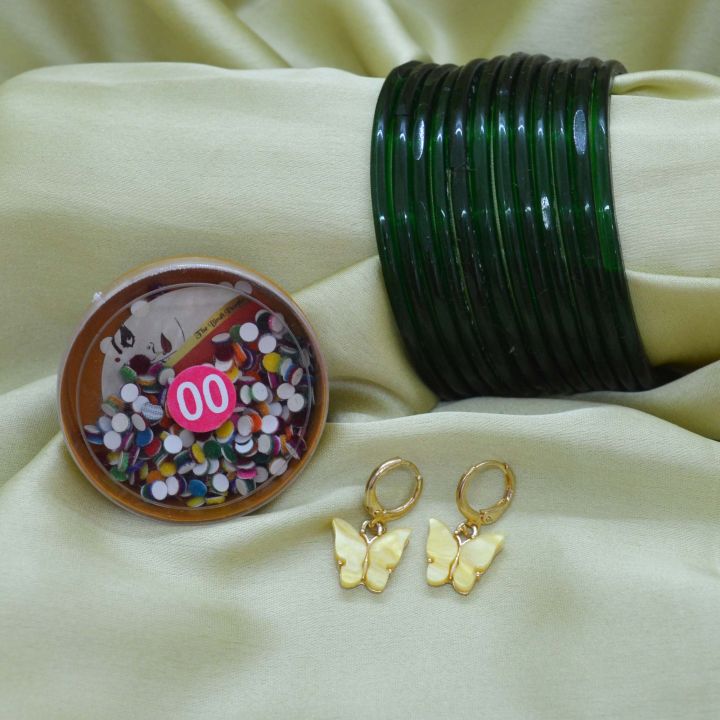 Shrawan Special Green Cut Patterned Glass Bangles/ Chura Set with ...