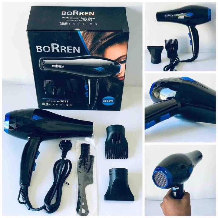 Borren 2033 Dryer Professional 2Speed 2Heat Setting Hair Dryer 5000Watt ...