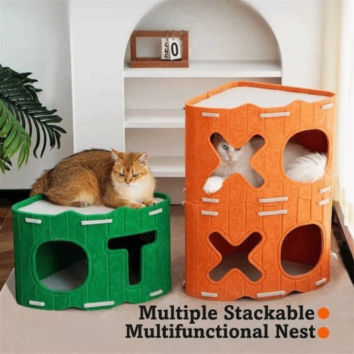 Japanese Style All-in-one Cat House Stackable Corner Design Cat Castle ...