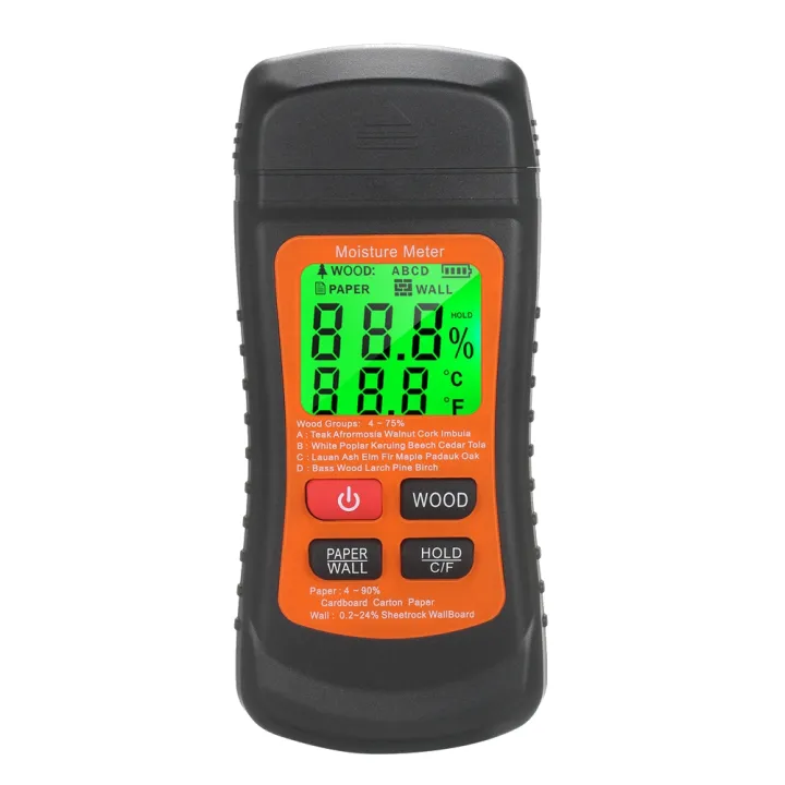 Wood Moisture Meter Paper Wall Hygrometer Digital Humidity Temperature ...