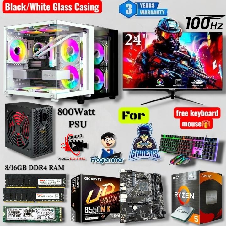 AMD Ryzen 5 5600G/GT Pairs 24" 100hz Monitor Transparent Gaming PC ...