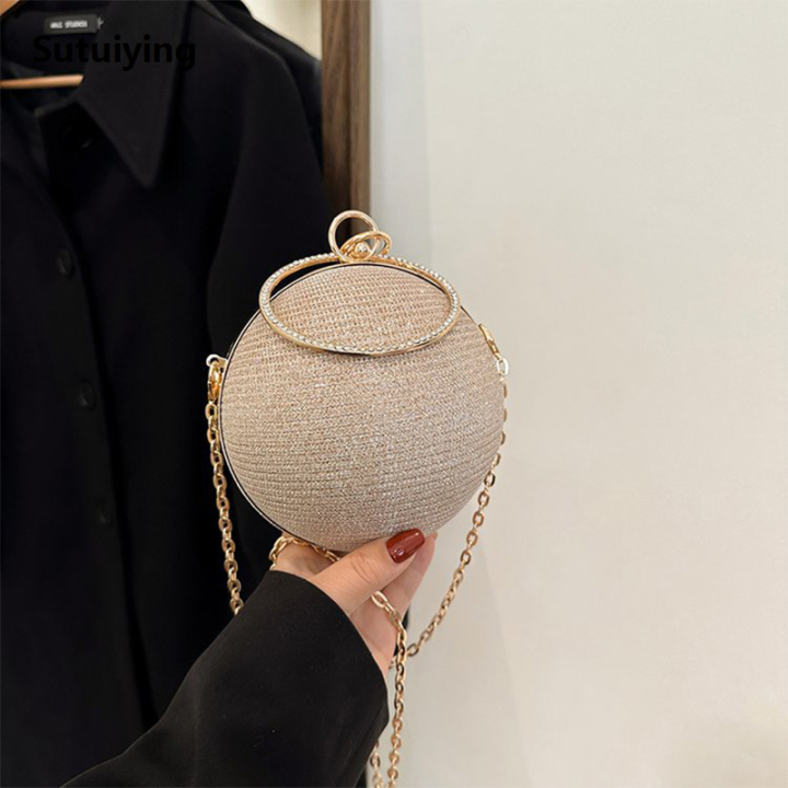 Sutuiying Circular Ring Portable Evening Bags Metal Round Ball Handbag ...