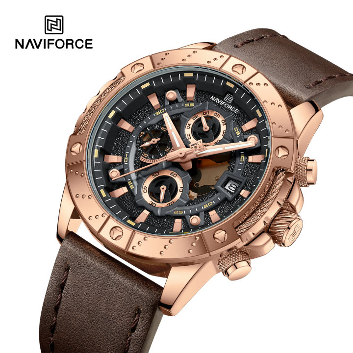 Navi-Force NF 8055 Men's Multifunction Chronograph Date Display Leather ...