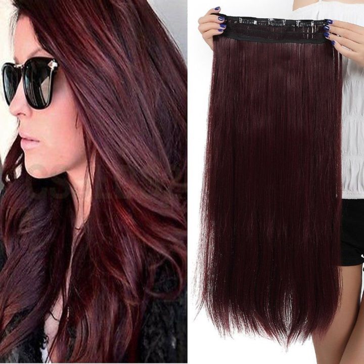 Long Straight Synthetic Hair Extension Piece 5 clips 2 Feet long Long ...