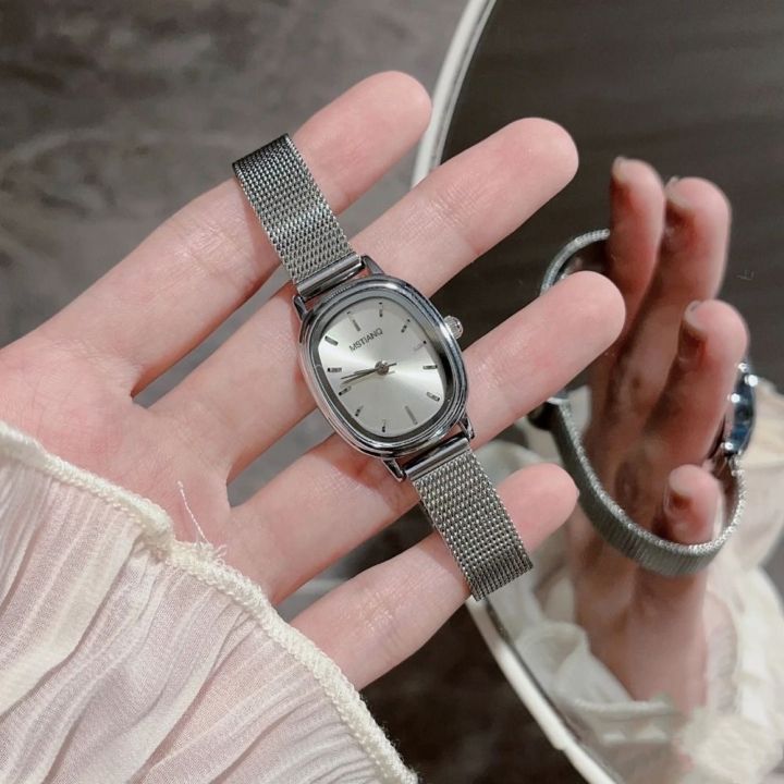 New Oval Dial Women's Watch Stainless Steel Purple Ladies Wristwatches ...